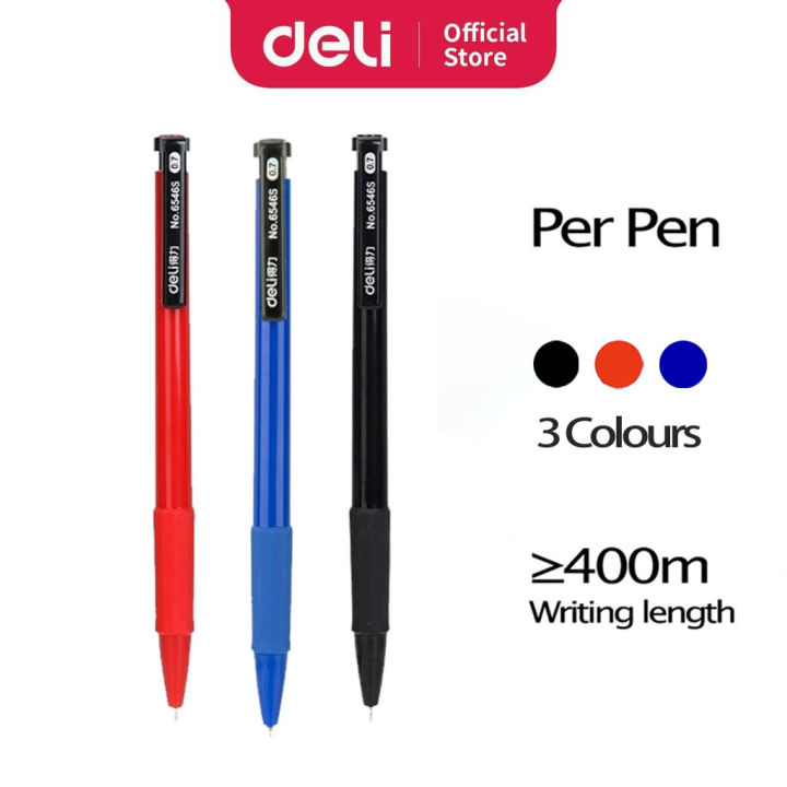 Deli Pen 6546 Ballpoint Pen Retractable Ball Point Pen Dry Fast Blue ...