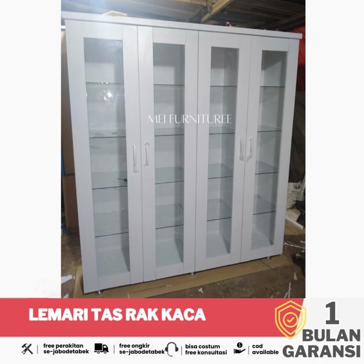 Lemari tas 4 pintu ambal kaca minimalis modern - Rak susun kaca ...