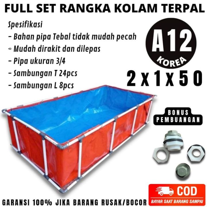 TERPAL KOLAM IKAN UKURAN 200X100X50 FULL SET RANGKA TERPAL FULLSET ...