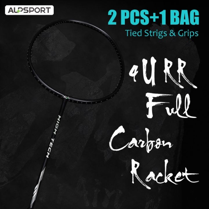 ALPSPORT 2Pcs 4U RR 24Lbs Original Full Carbon Badminton Rackets Set ...