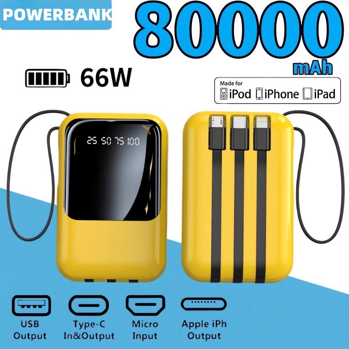 100% original powerbank 80000mah mini power bank Built-in 4 Cables Full ...