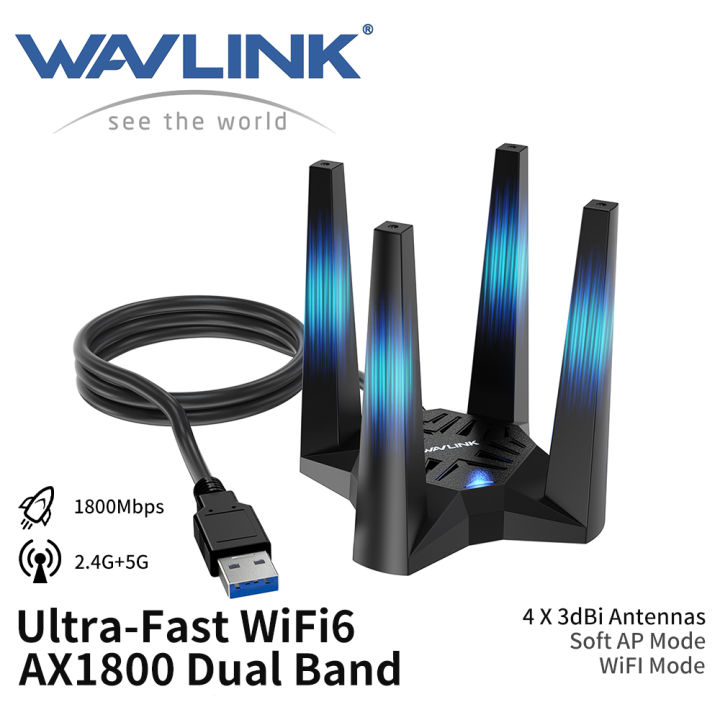 WAVLINK USB WiFi 6 Adapter, AX1800 USB 3.0 WiFi Dongle for PC, Dual ...
