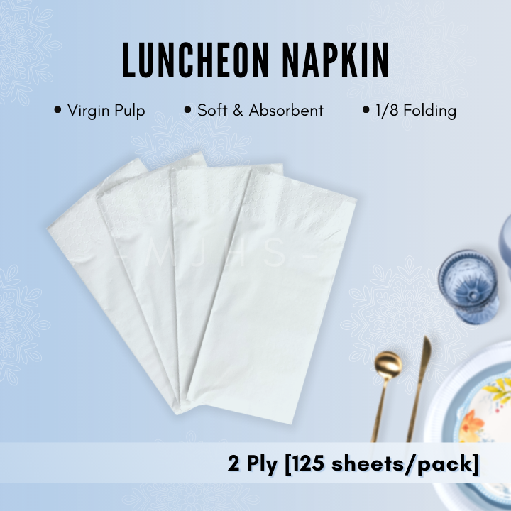 【125 Sheet】Luncheon Napkin Tissue Paper Plain White Virgin Pulp Thick ...