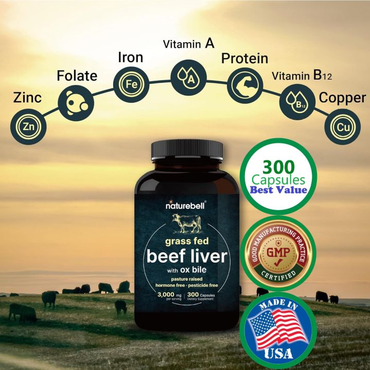 300 Caps Real Beef Liver 3000mg Free-Range Nature’s Greatest Superfood ...