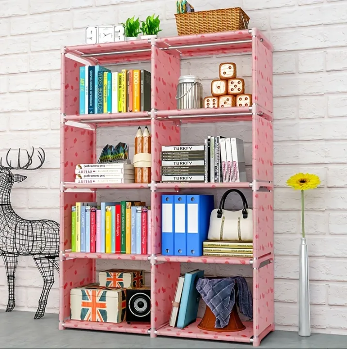 Book Organizers Bookshelf Storage Rack With Fabric Cloth Grey Metal ...