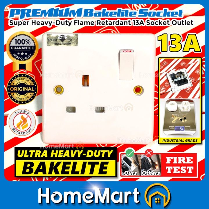 13A Switch Socket Outlet Bakelite Socket Plug Power Point Tahan Panas ...