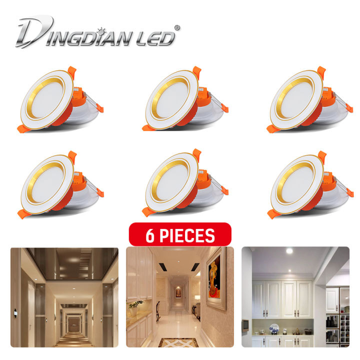DINGDIAN LED 6 Packs LED Downlight 220V 3 Colors Pin Light Ceiling Downlight Discolourable 5W ...