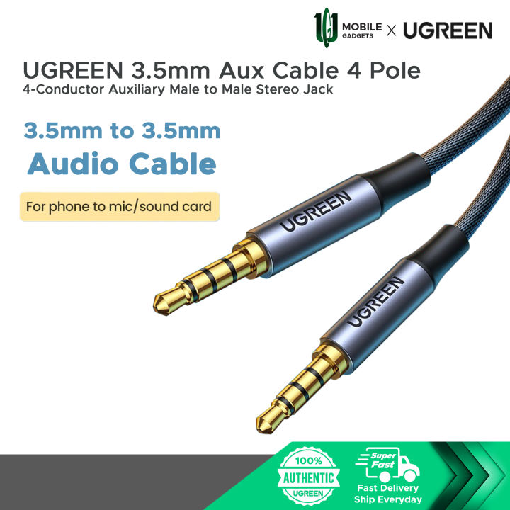 UGREEN 3.5mm Aux Cable 4 Pole TRRS 4-Conductor Auxiliary Male to Male ...