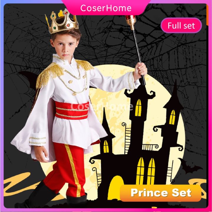 Prince Costume for Boys Kids Royal King Cosplay Cape Crown Halloween ...