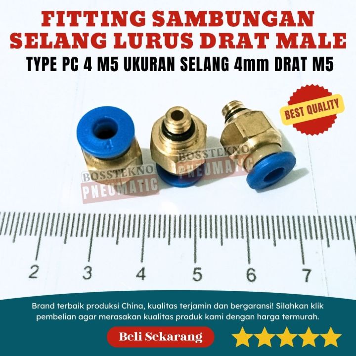 FITTING PNEUMATIC CONNECTOR SAMBUNGAN LURUS SELANG PC 4mm DRAT M5 5mm | Lazada Indonesia