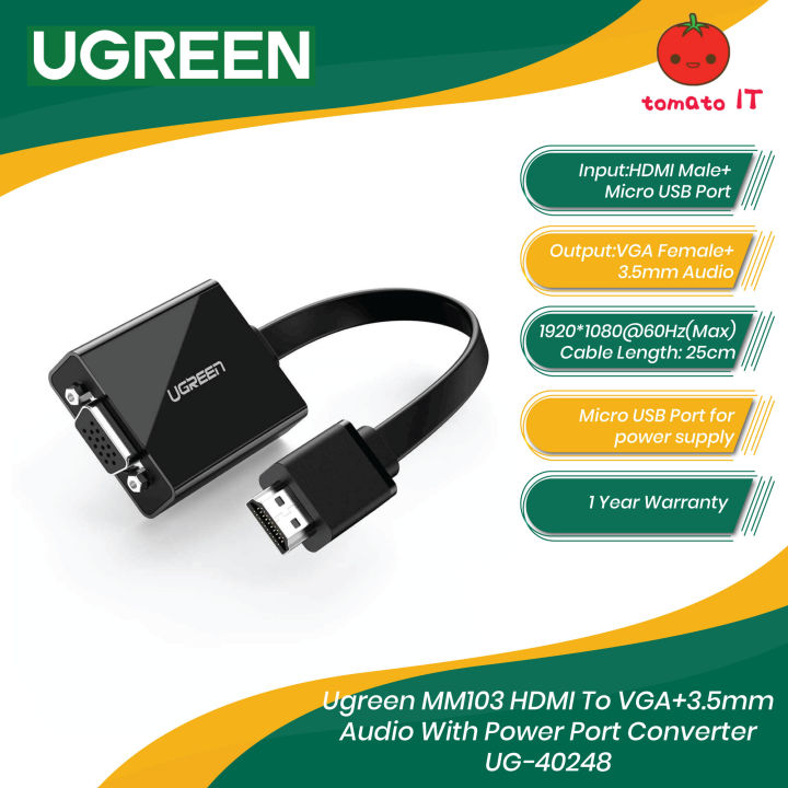 Ugreen MM103 HDMI To VGA+3.5mm Audio With Power Port Converter - UG-40248 | Lazada