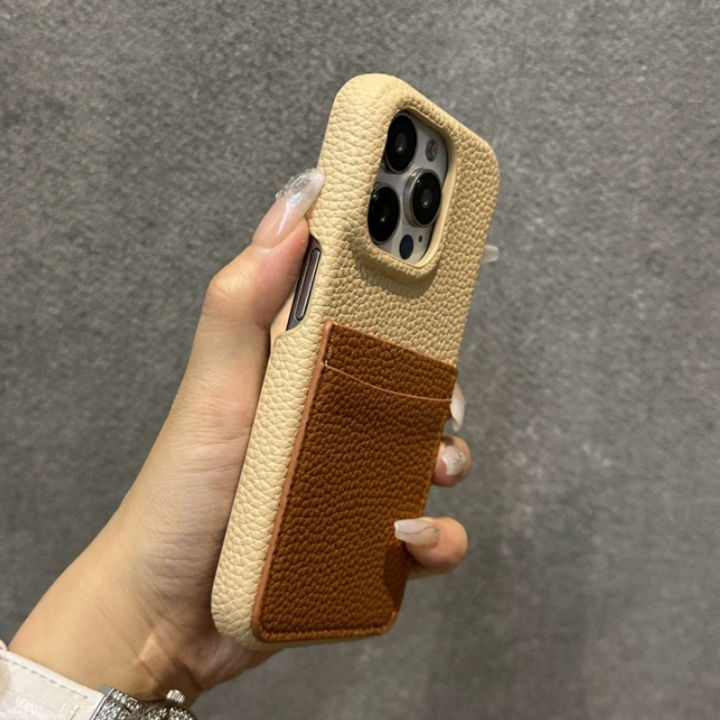 HOCE Lychee Pattern Leather Card Slot Phone Cases For iPhone 17 16 15 ...
