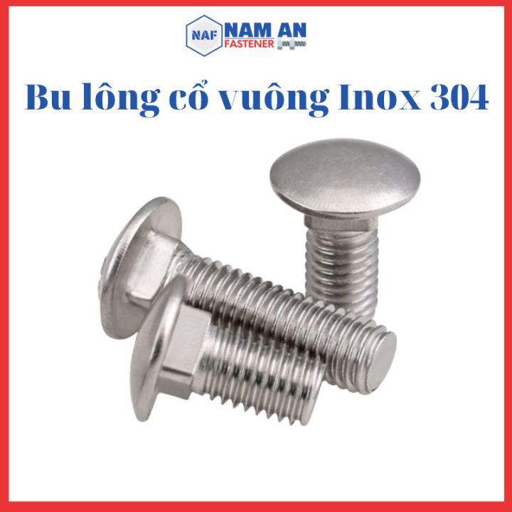50 con Bu lông đầu tròn cổ vuông inox 304 M8x15 (mm), bulong inox, bu lông cổ vuông chất liệu ...