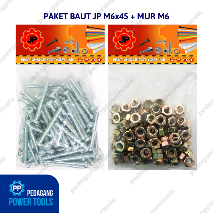 PAKET 2 SET BAUT MUR 6x45 BAUT JP M 6 x 45 MM MUR M6 SKRUP ISI 100 PCS ...