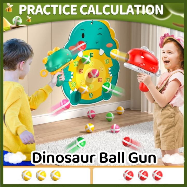 Kid Cute Cartoon Dinosaur Sticky Ball Gun Catapult Target Dart Board ...