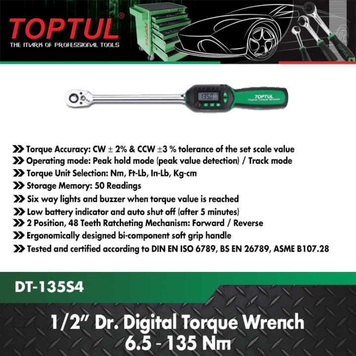 Toptul 1/2" Dr Digital Torque Wrench - Short Handle Type (DT-135S ...