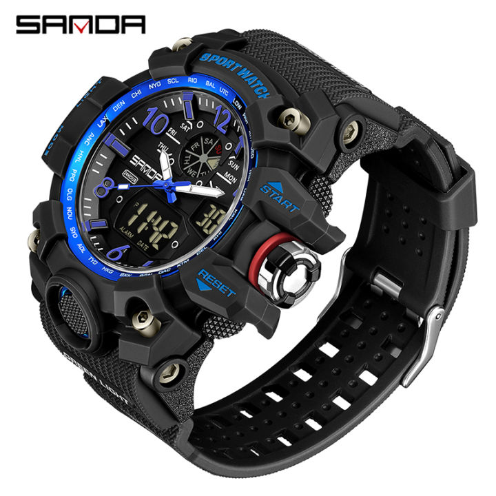 SANDA Men's Watch Multi display LED Digital Watch Waterproof Calendar ...