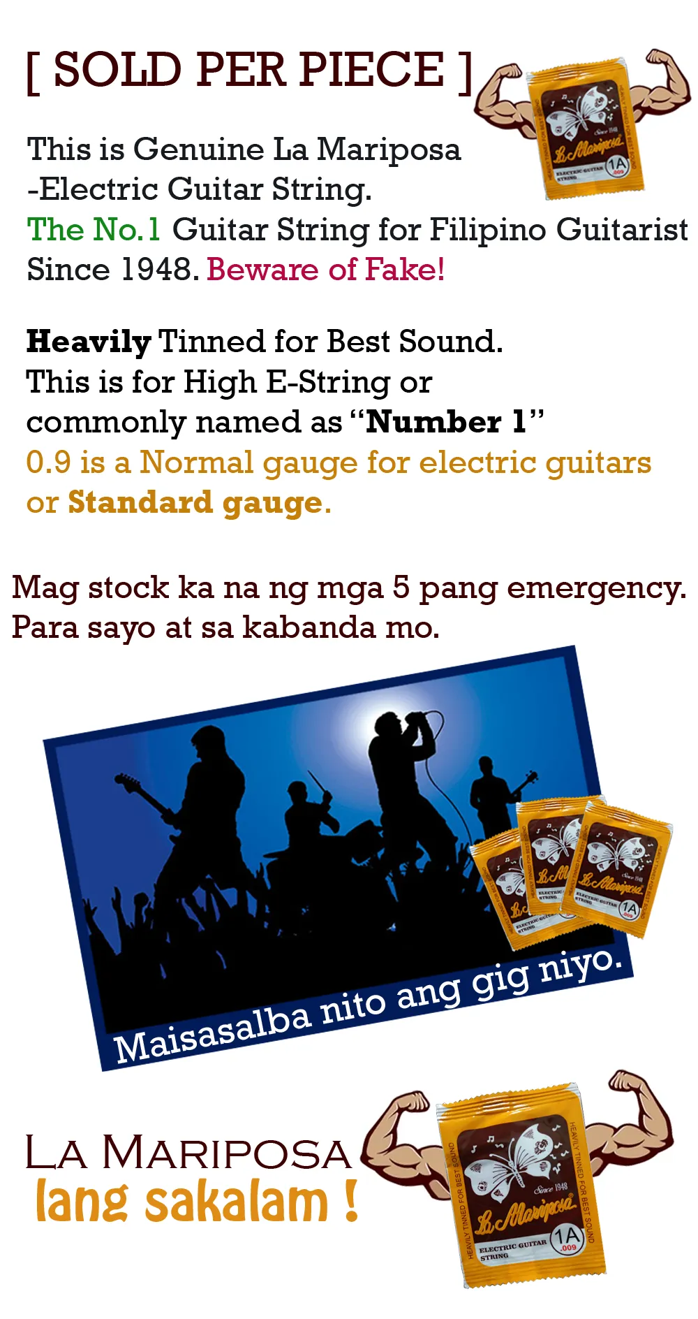 0.9 La Mariposa Electric Guitar String Gauge 0.9 (PER PIECE) GENUINE LA ...