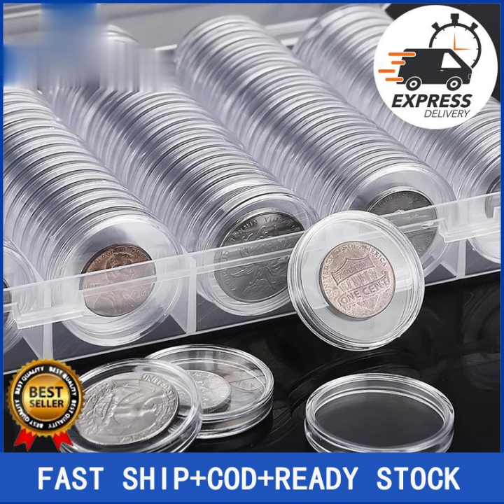 100pcs Transparent Plastic Coin Holder Coin Collecting Box Case For ...