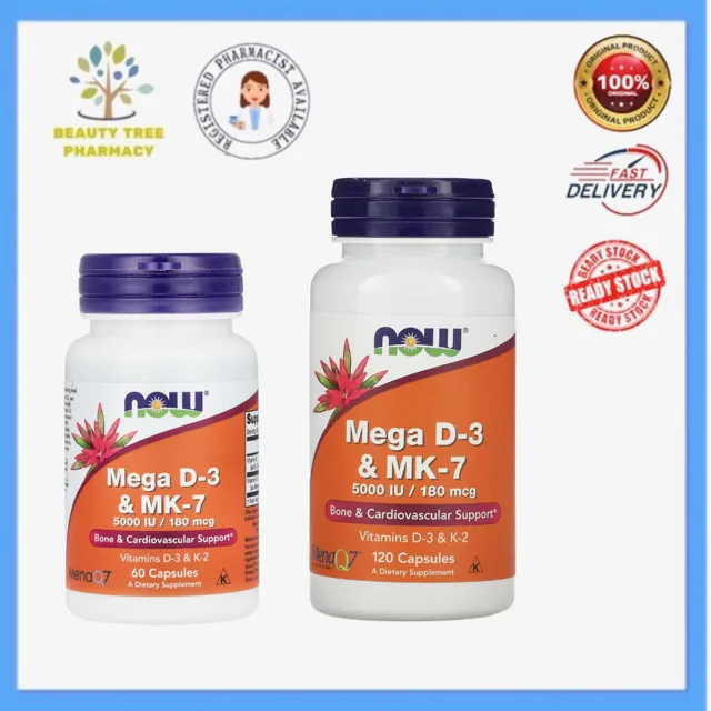 Now Foods Mega D-3 & MK-7 180 mcg (5,000 IU) Capsules | Lazada