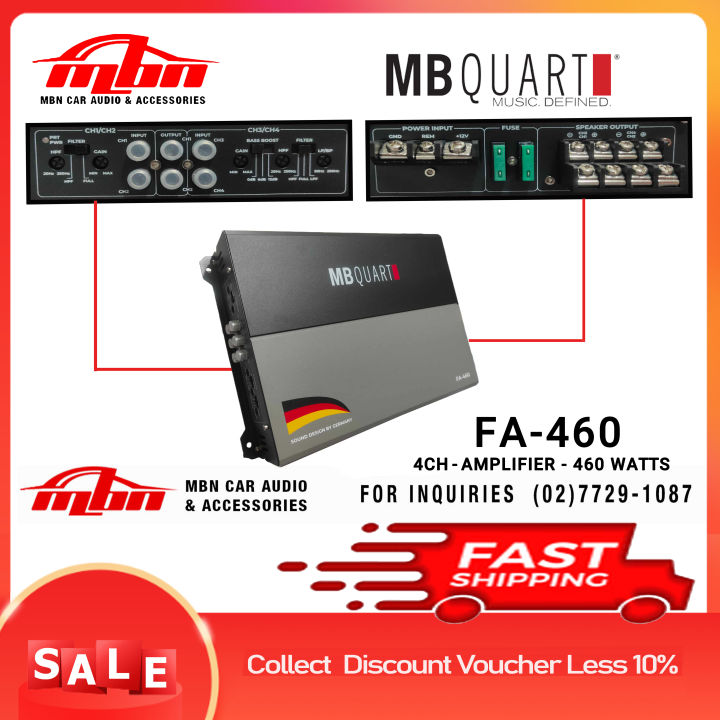 MB Quart Class AB 4 Channel Car Audio Power Amplifier 4 x 60w/rms (FA-460) | Lazada PH