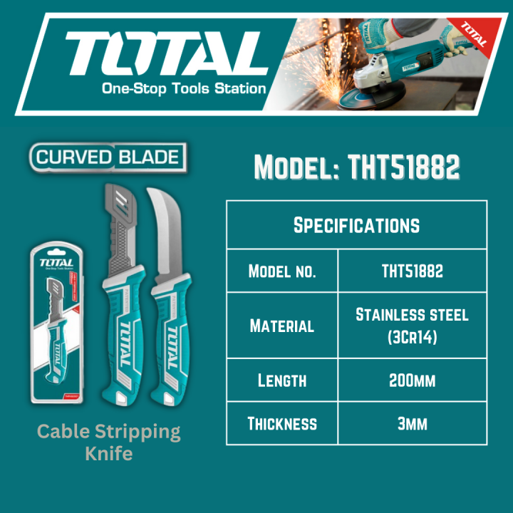 Total THT51882 (CURVED) Blade 8" STAINLESS STEEL Cable Stripping Knive ...