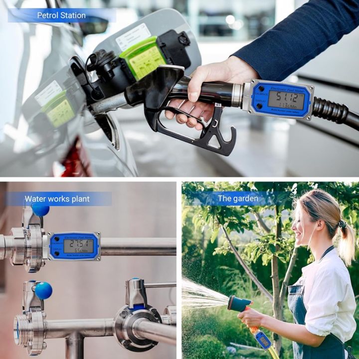 【AMB】-1 Inch Fuel Flow Meter with 3/4 Inch Adapters, Digital Turbine Flow Meter 2.5-31 GPM ...