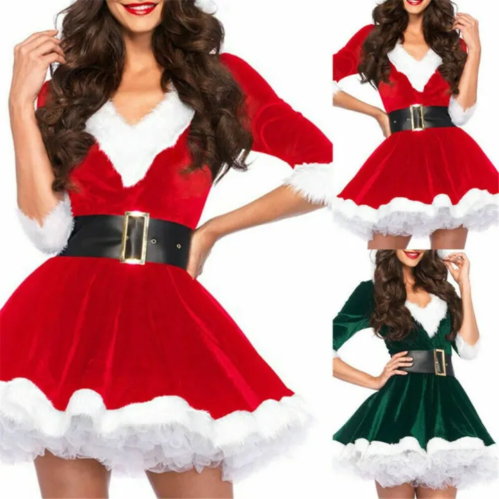 MUMU Xmas Theme Stage Performance Party Club Santa Mini Dress Sweet ...