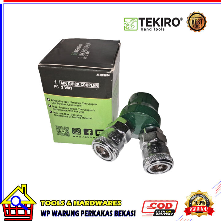 TEKIRO Quick Coupler 2 Way / Sambungan Nepple Kopler Selang Kran Mesin Kompresor 2 Cabang 1/4 ...