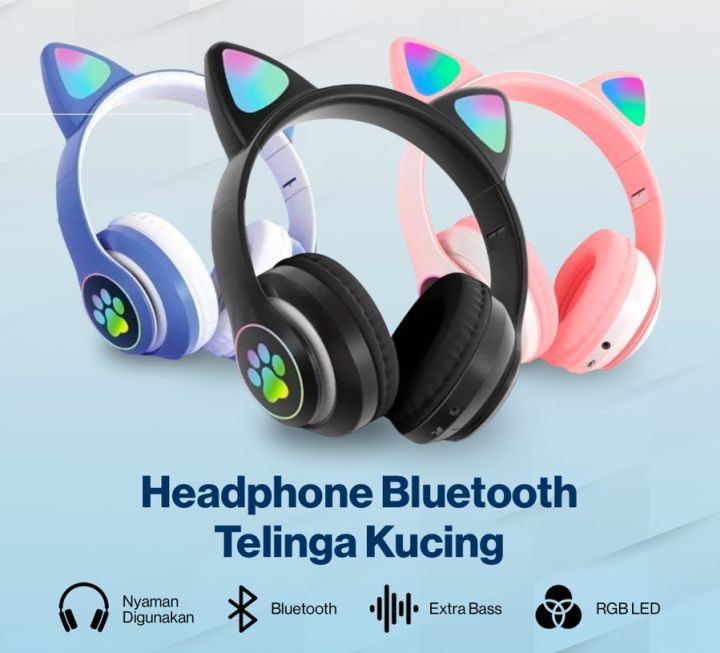 Headphone Gaming Bluetooth Model Telinga Kucing LED | Lazada Indonesia