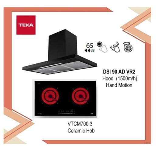 Teka DSI 90 AD VR2 Decorative Hood (1500m3/h) + VTCM 700.3 Ceramic Hob ...