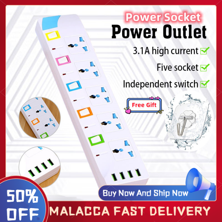 5-Hole Power Socket With USB Soket Kuasa 2A Smart Fast Charge Multi ...