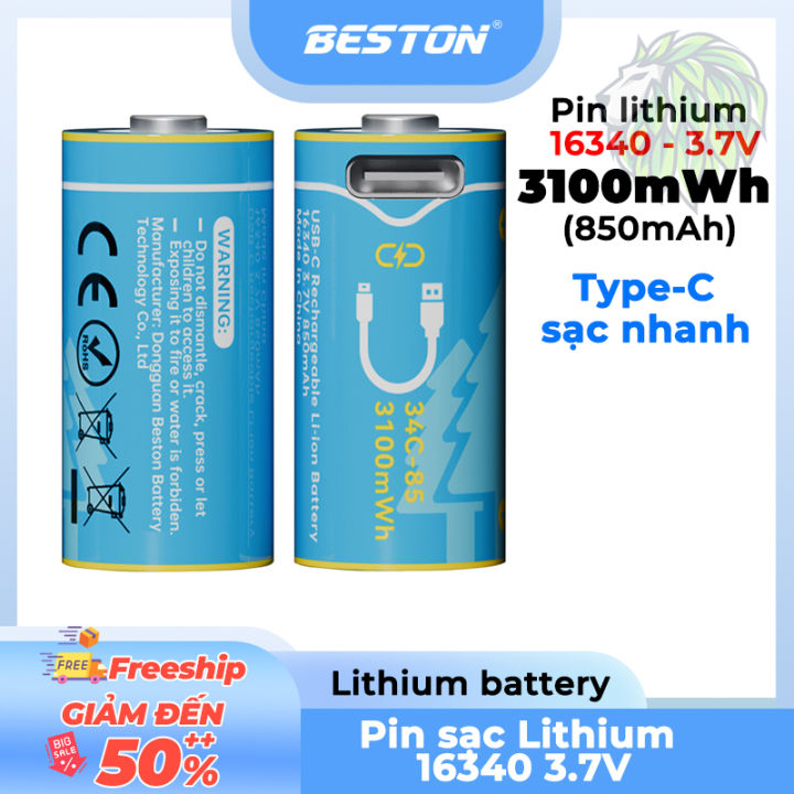 Pin sạc Beston 16340 (Hộp 2 viên) lithium 3.7V 3100mWh dung lượng cao ...
