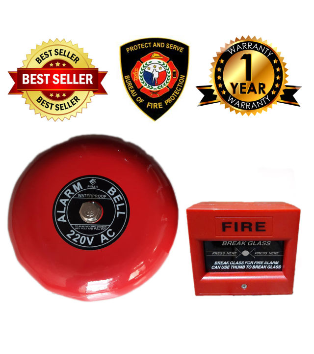 Fire Alarm Bell 10-inches 220v with Break the glass switch | Lazada PH