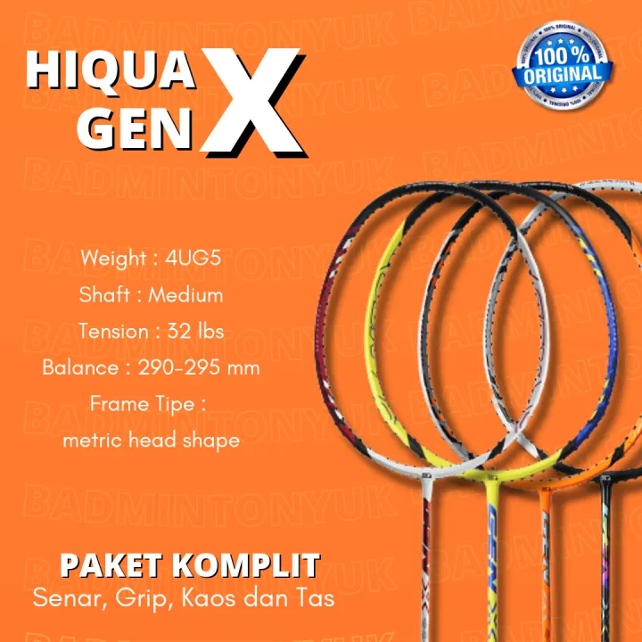 Hi Qua Gen X Hiqua Raket Badminton Original - - Free Tas Kaos Senar ...