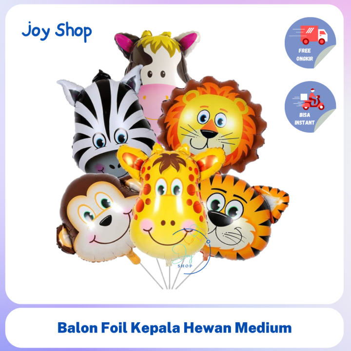 Balon foil animal kepala hewan jerapah sapi zebra harimau singa medium ...