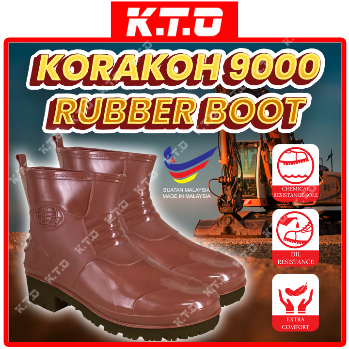 Korakoh 9000 Safety Rubber Boot Lowcut Brown Waterproof Oil And Chemical Resistance / Kasut ...