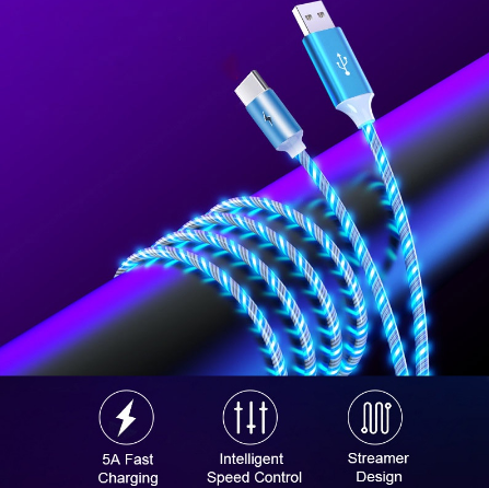 Fast Charging LED Luminous Glow Flowing USB Cable Colorful Streamer ...