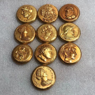 Ancient Greek coins, thick, pure brass, carved head, ancient Roman gold ...