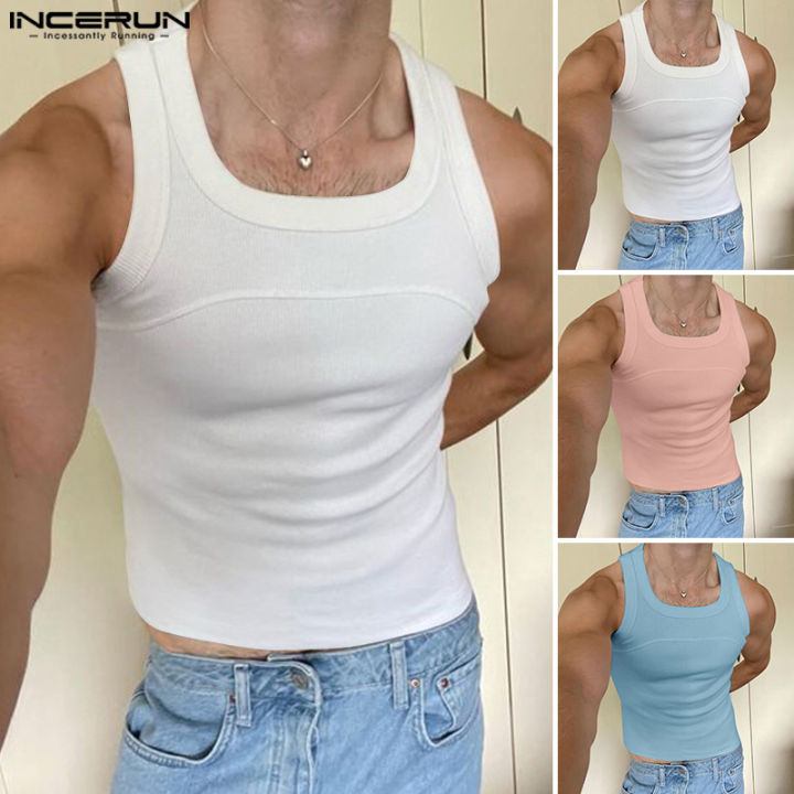 INCERUN Men Crew Neck Sleeveless Fitness Tank Top Casual Solid Color ...