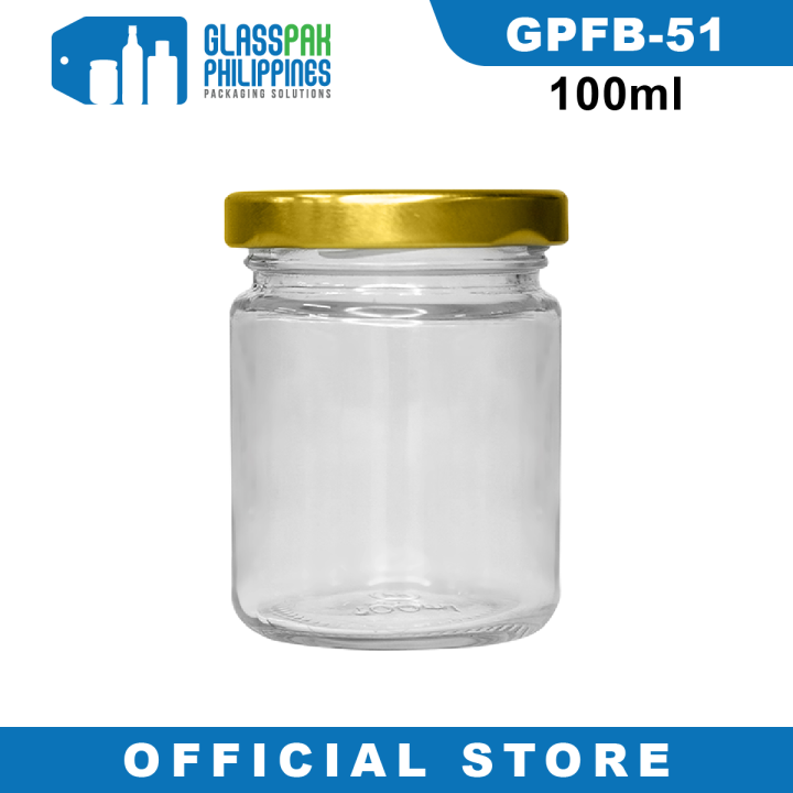 Glasspak 100ml Round Glass Jar Empty Clear Glass Jar Black Gold Silver ...