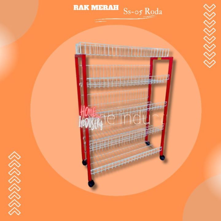 Rak Ciki Besi Ss 5 roda Rak Serbaguna Mini Market Rak Display Roda ...