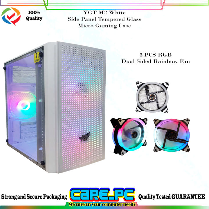 YGT M2 (White & Black) Side Panel Tempered Glass Micro Gaming Case ...