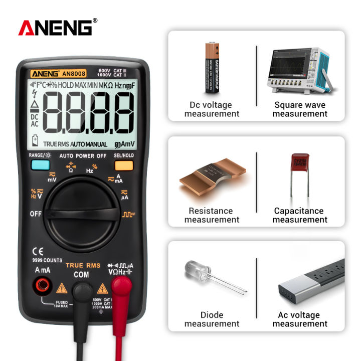 ANENG AN8008 Digital Multimeter 9999 counts True-RMS Square Wave ...