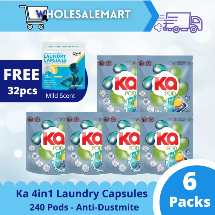 KA Anti-Dustmite 40 Pods x 6Packs (240 Pods) + FREE ONE Laundry Capsules 32 Pods x 1 Pack (Total ...