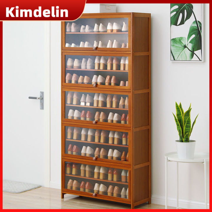 KIMDELIN Shoe Cabinet Bamboo Grey Acrylic Display 35+ Pairs Of Shoes ...