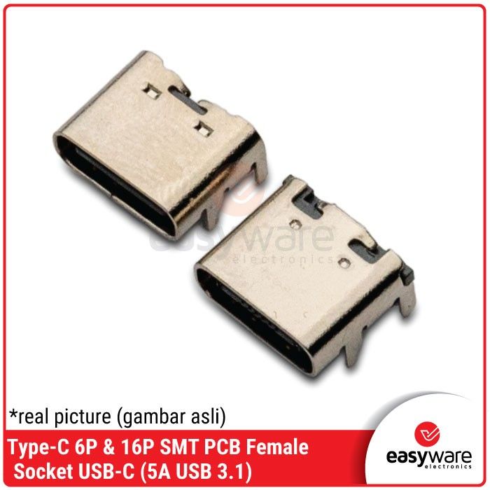 Socket Type-C Female 6P 16P USB-C 5A USB 3.1 Connector 6 Pin 16 Pin ...