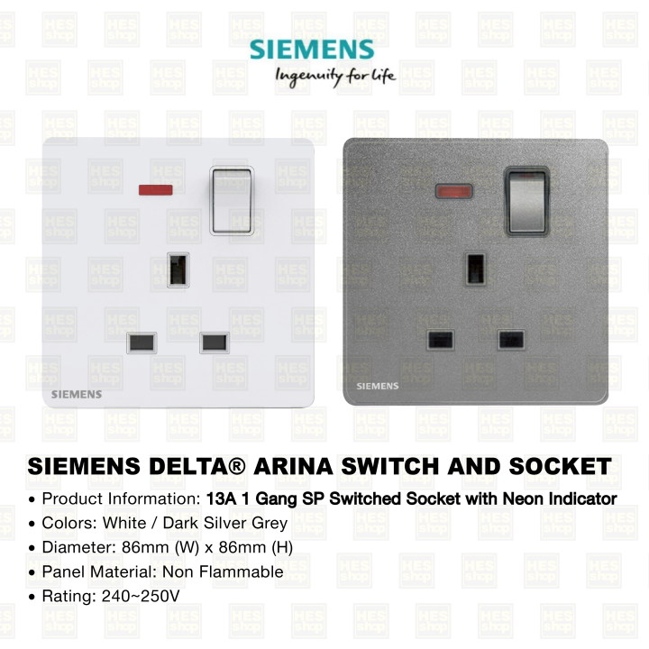 SIEMENS DELTA® ARINA SWITCH AND SOCKET 13A 1 GANG SP SWITCHED SOCKET ...