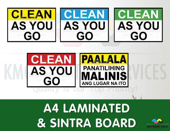 Clean As You Go | Panatilihing Malinis ang Lugar na Ito Signages ...