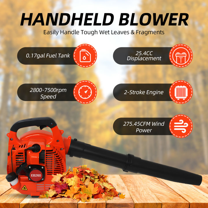 Gas Powered Leaf Blower 2-Stroke Engine 25.4CC 275.45CFM Air Volume 0.65L Oil Tank Handheld ...